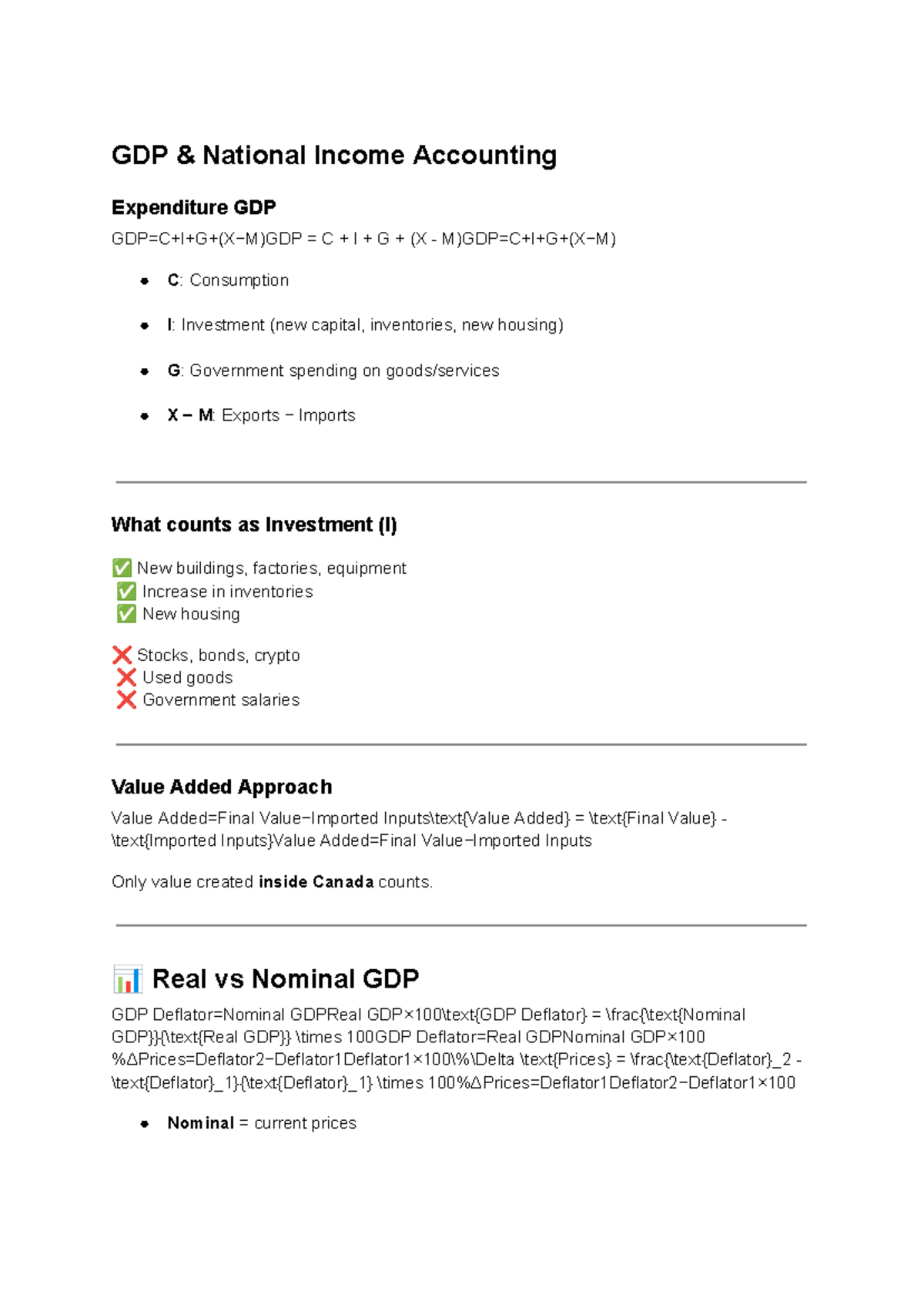 EC120 Midterm Cheat Sheet: GDP, National Income & Labour Market - Studocu