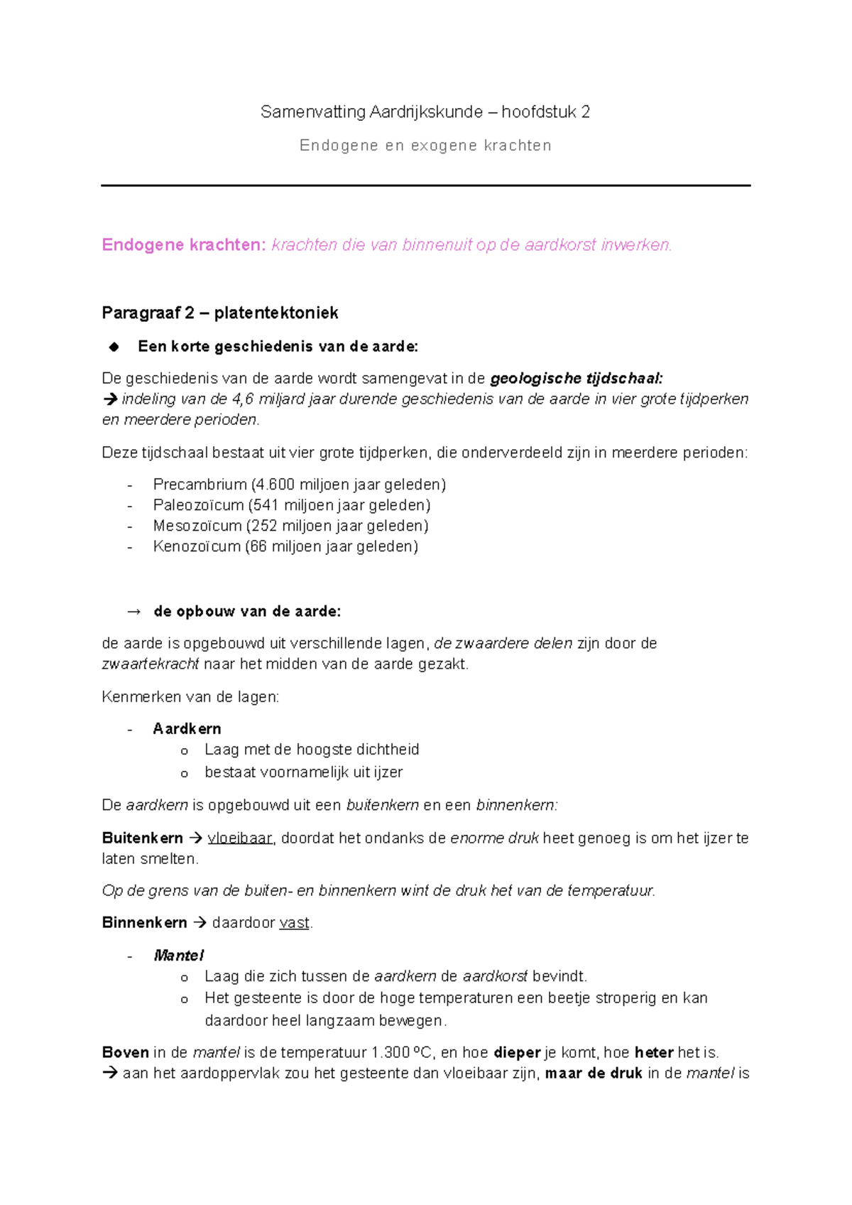 Samenvatting Aardrijkskunde Hoofdstuk 2: Endogene en Exogene Krachten ...