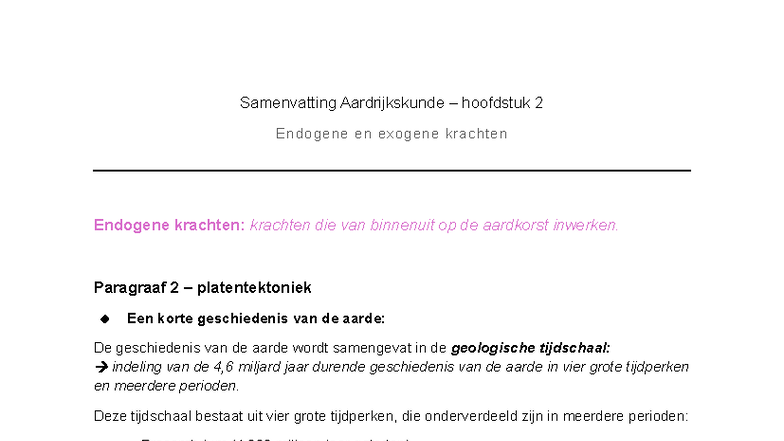 Samenvatting Aardrijkskunde Hoofdstuk 2: Endogene en Exogene Krachten ...