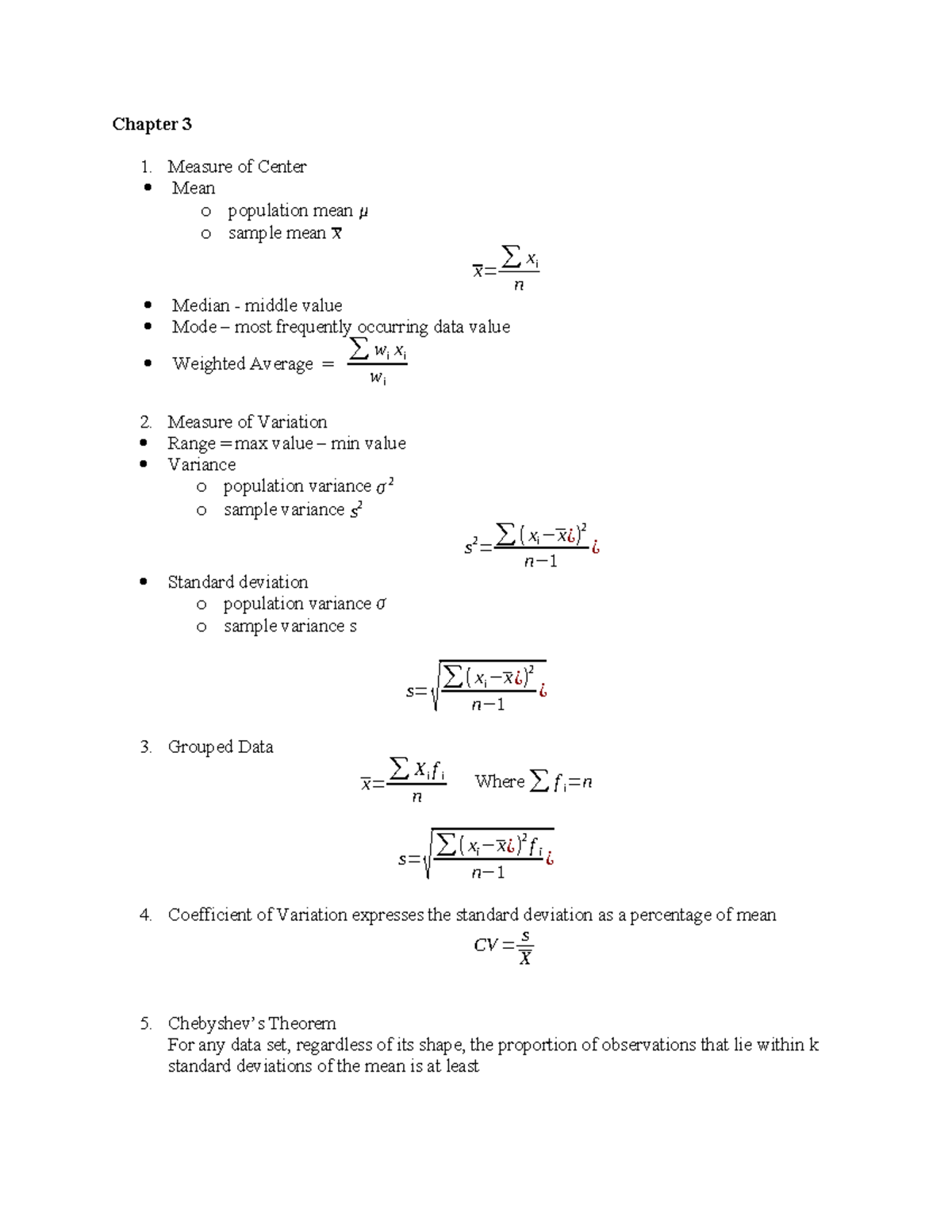 Final Review: Measures of Center, Variation, Regression & Probability ...