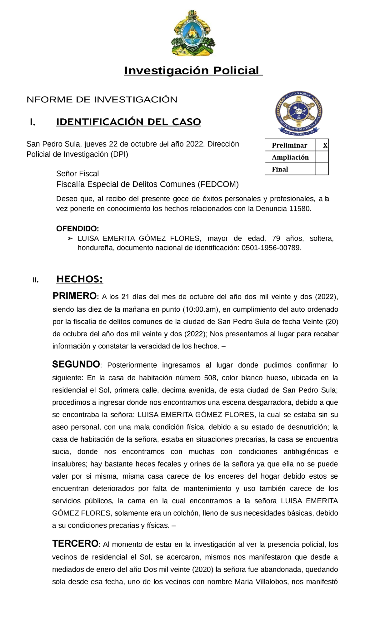 Ejemplo De Informe De Investigación Policial