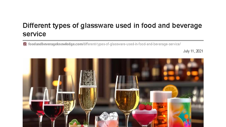 Glassware Module: Types and Importance in Food & Beverage Service - Studocu