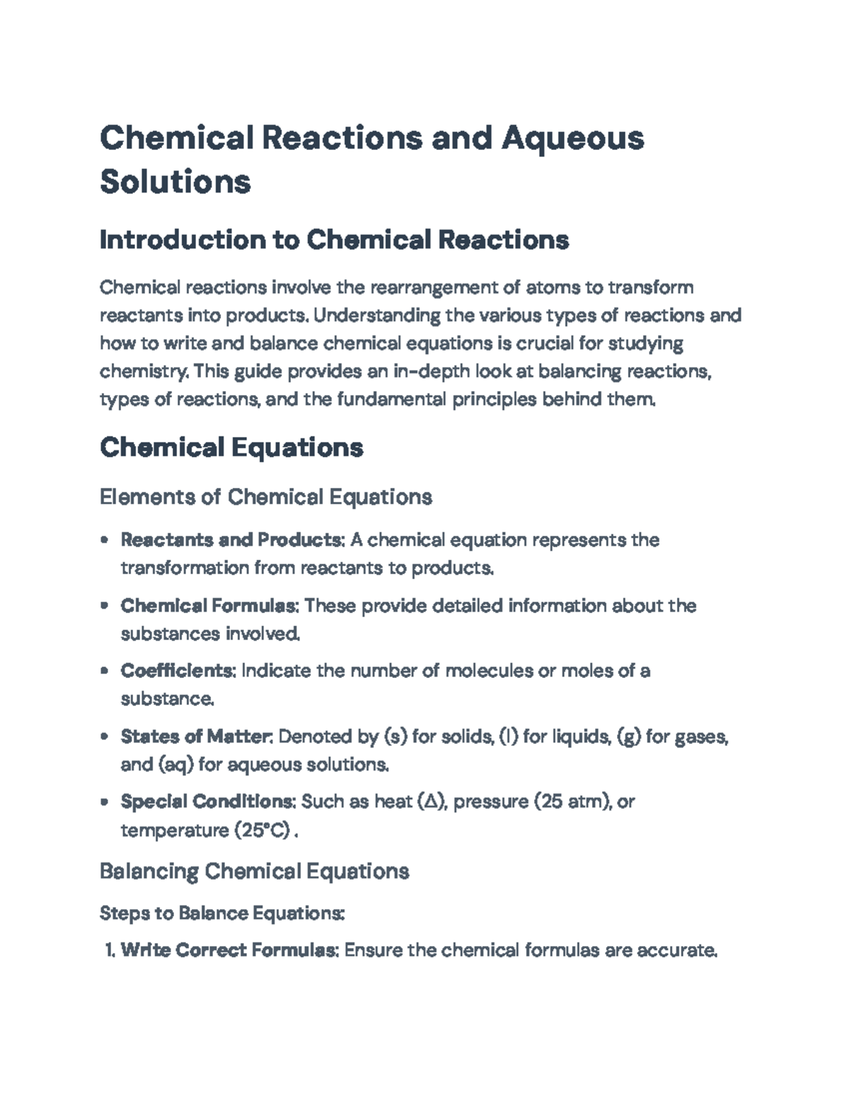 Chemical Reactions: Balancing Equations and Types of Reactions ...