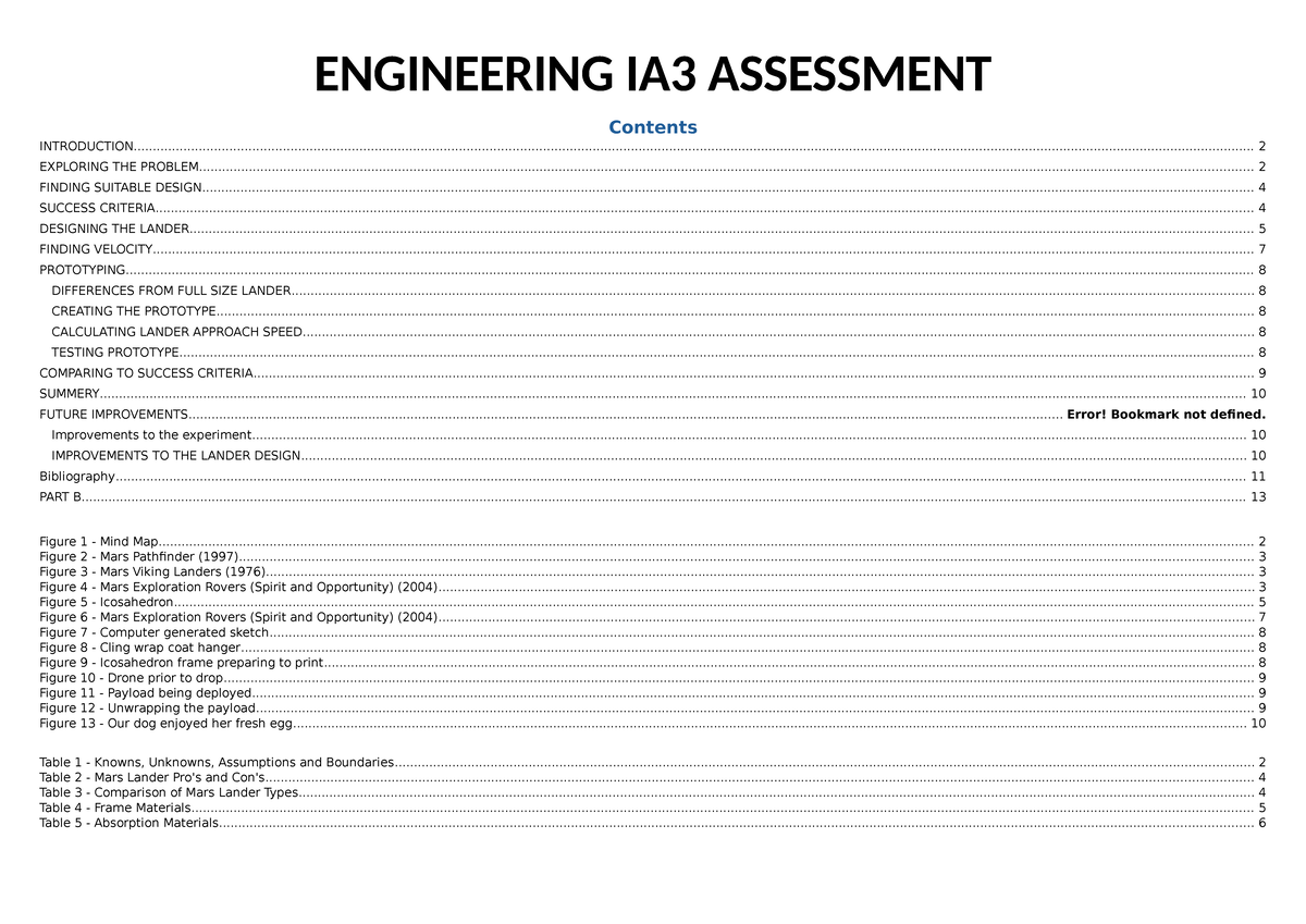 Engineering IA3 Assessment: Mars Lander Design and Prototyping - Studocu