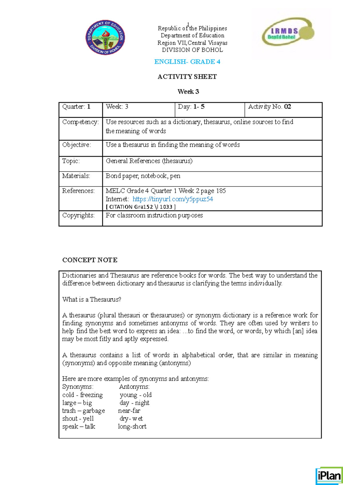 English-4 Q1 LAS Wk3Day1-5 - ENGLISH- GRADE 4 ACTIVITY SHEET Week 3 ...