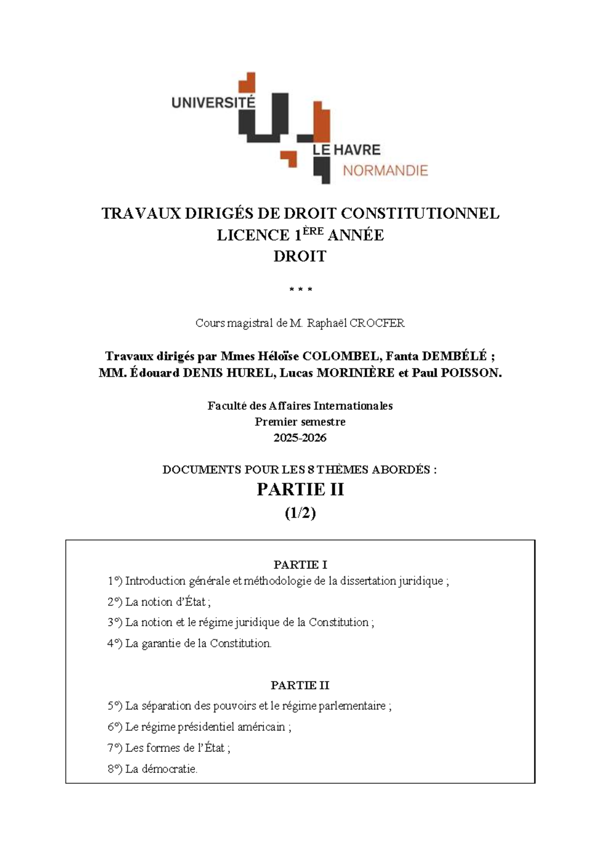 TD de Droit Constitutionnel - Licence 1 - Semestre 1 - 2025 - Studocu