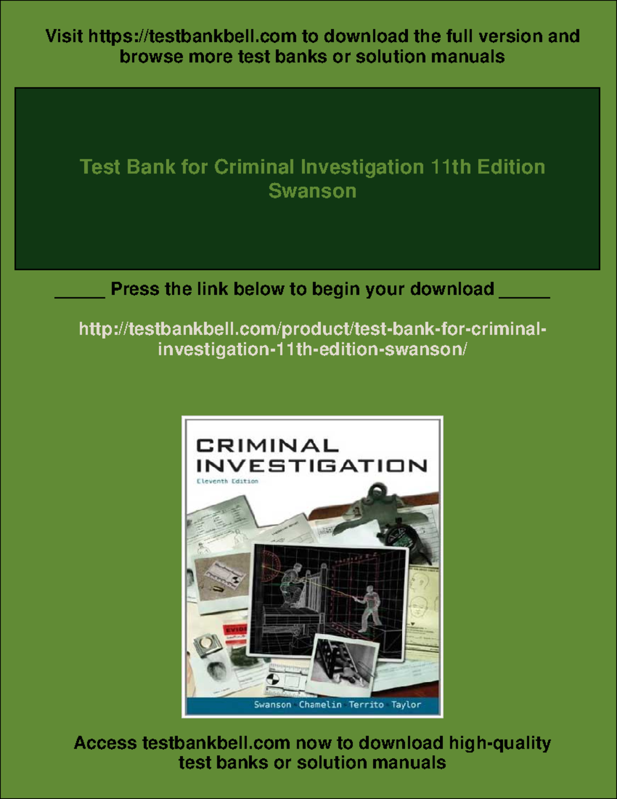 Test Bank for Criminal Investigation, 11th Edition by Swanson - Studocu