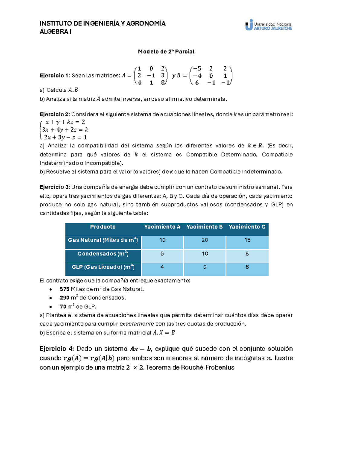 ÁLGEBRA I - Modelo de Parcial 1 - Ejercicios y Análisis - Studocu