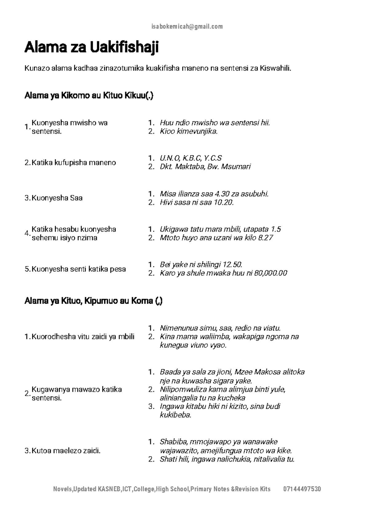 Alama za Uakifishaji katika Kiswahili: Mwanga wa Maandishi - Studocu