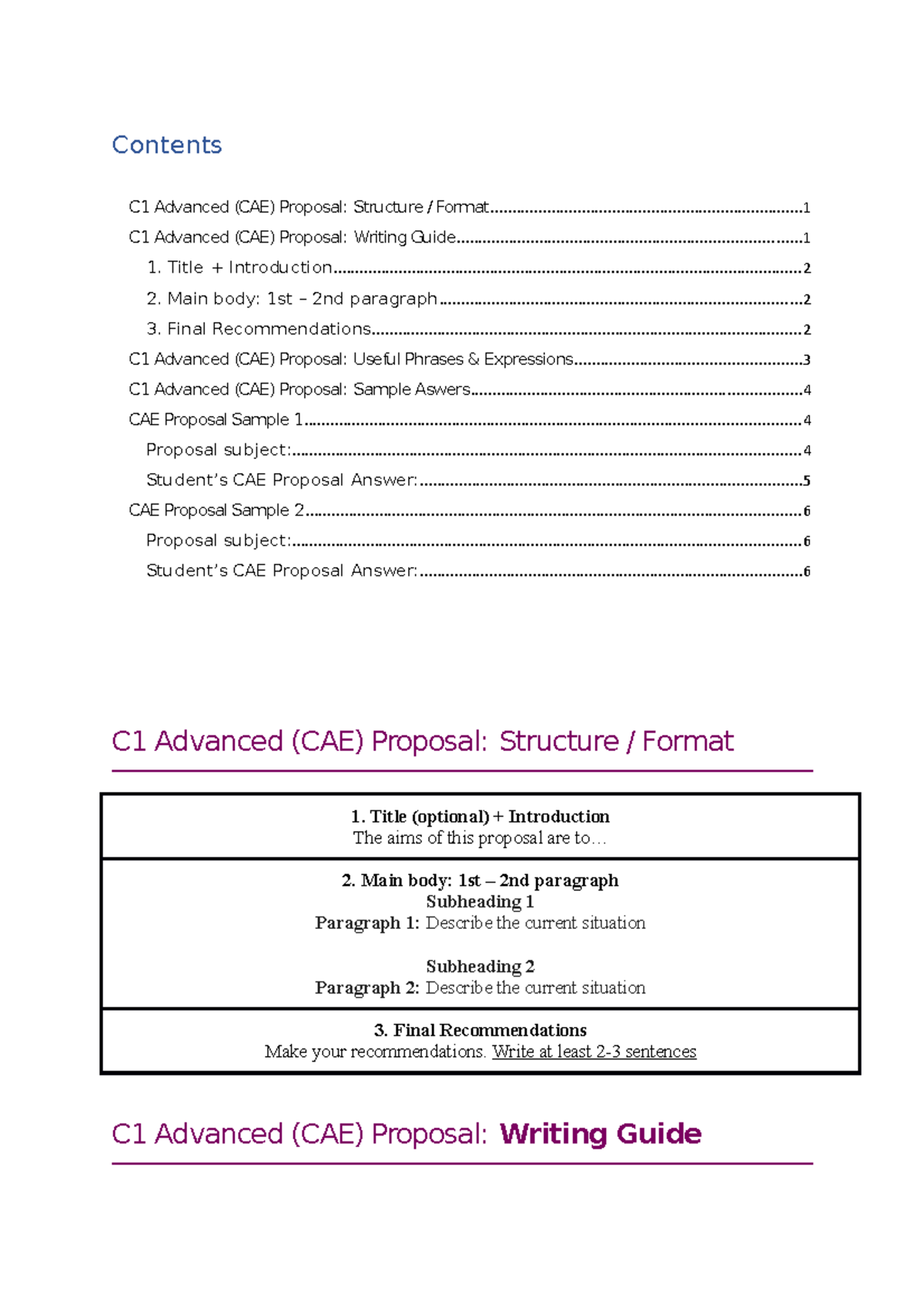 C1 CAE Proposal Writing Guide and Sample Answers - Studocu