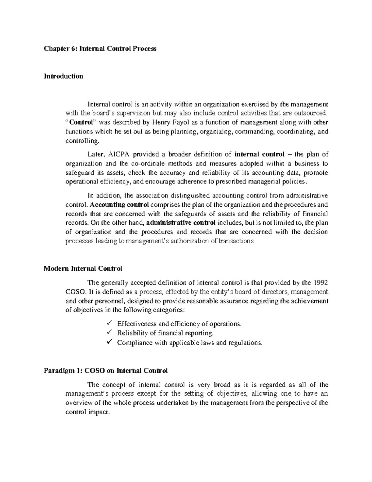Internal Control Process - Chapter 6: Internal Control Process ...
