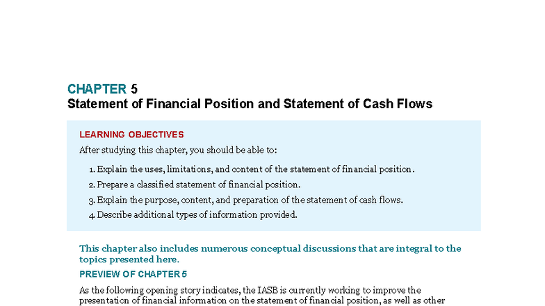 CHAPTER 5: Financial Position & Cash Flows Overview - Studocu
