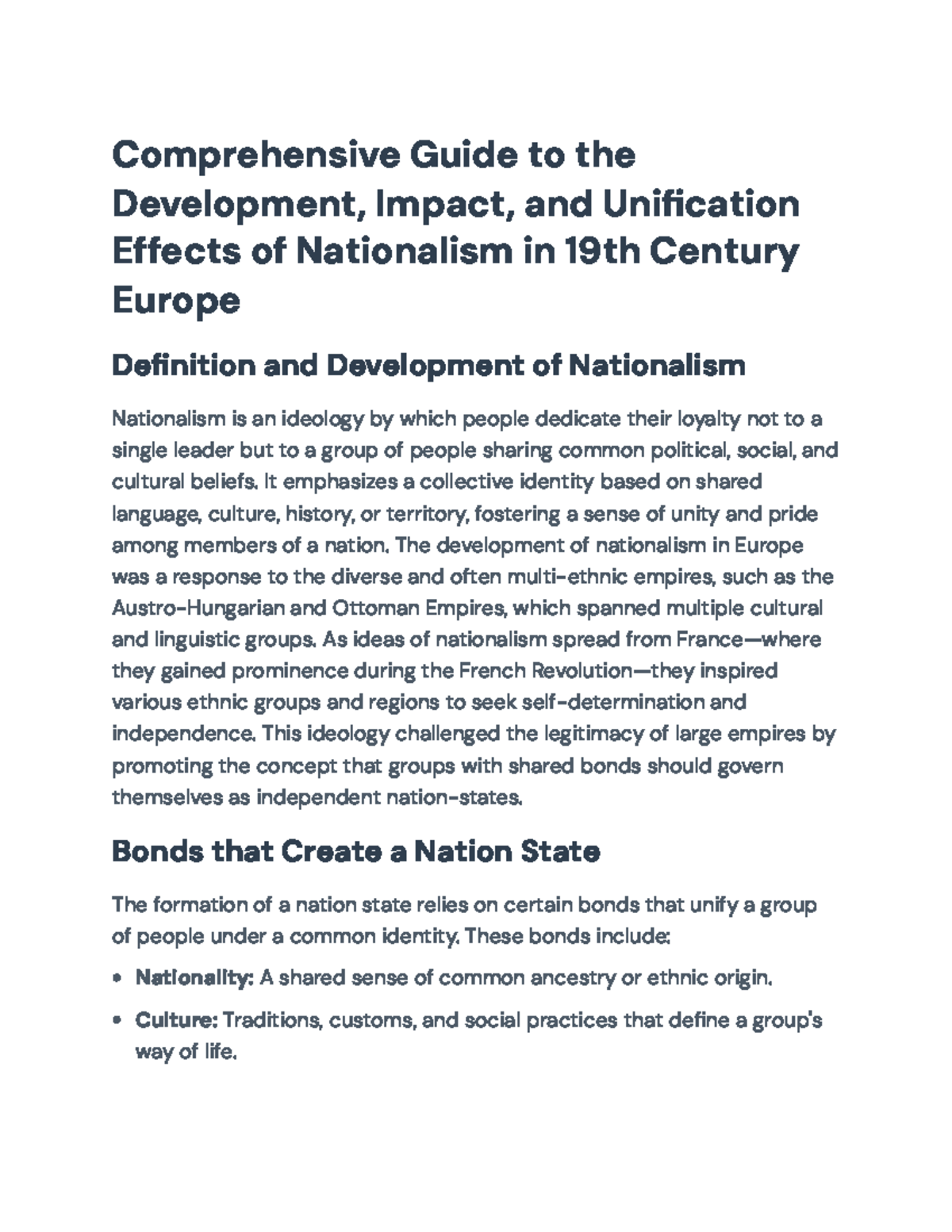 Comprehensive Guide to Nationalism's Development and Unification (HIS ...