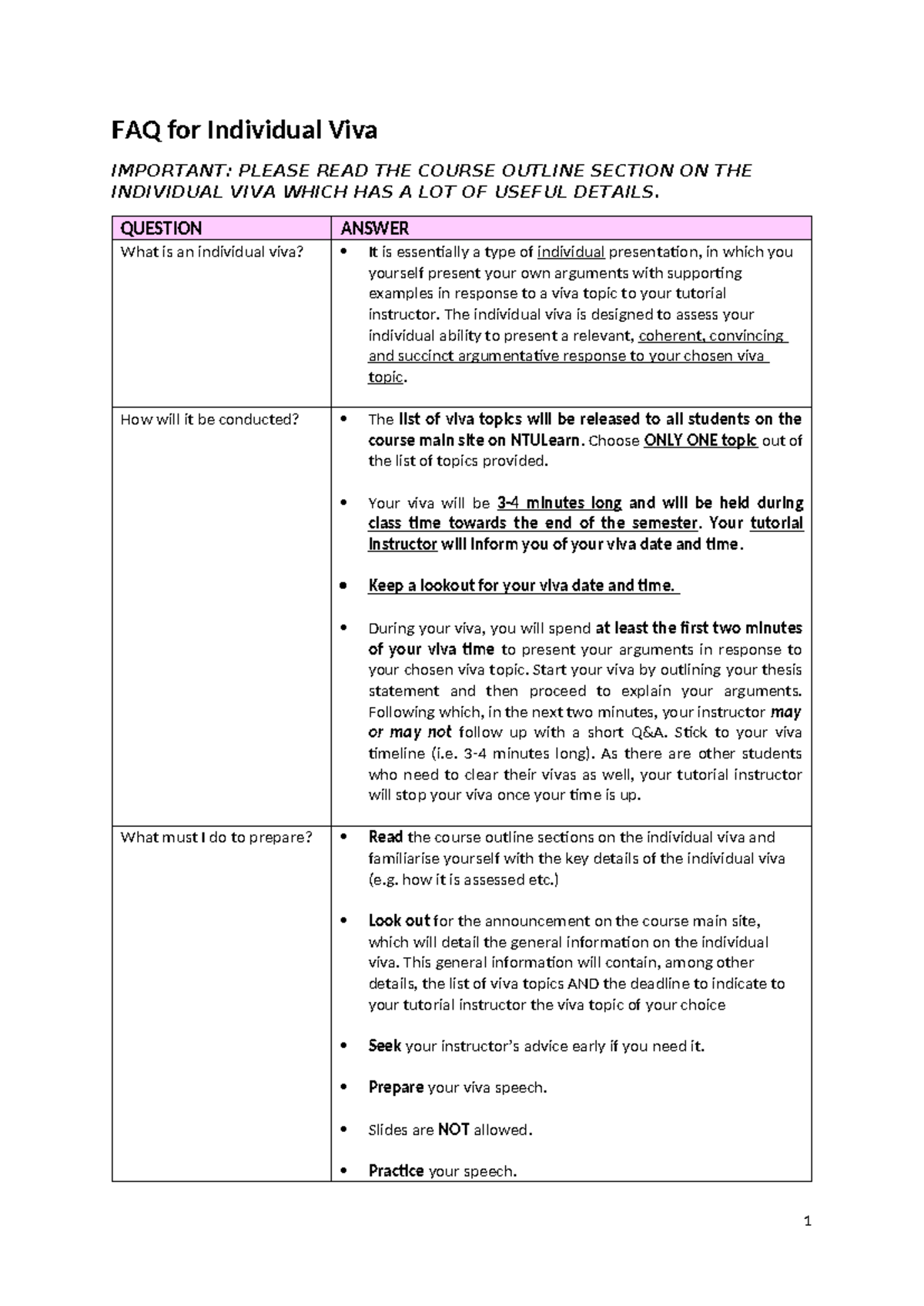 FAQ for individual viva assignment - FAQ for Individual Viva IMPORTANT ...