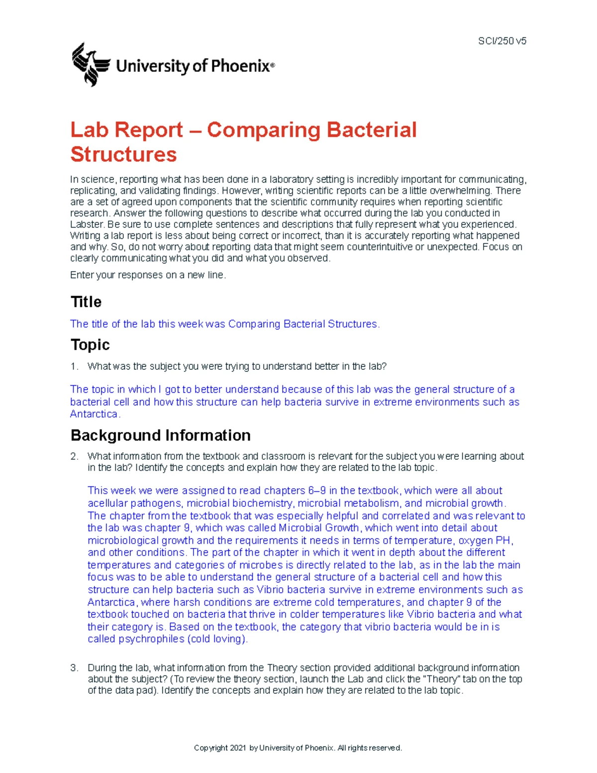 SCI/250 v5 Week 5 Fluorescence Microscopy Lab Report Insights - Studocu
