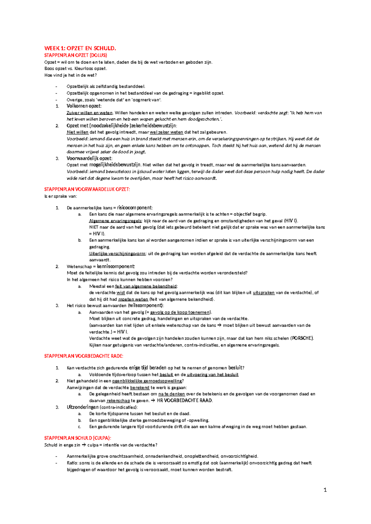 Stappenplan Casussen Strafrecht: Opzet, Schuld en Poging in Detail ...