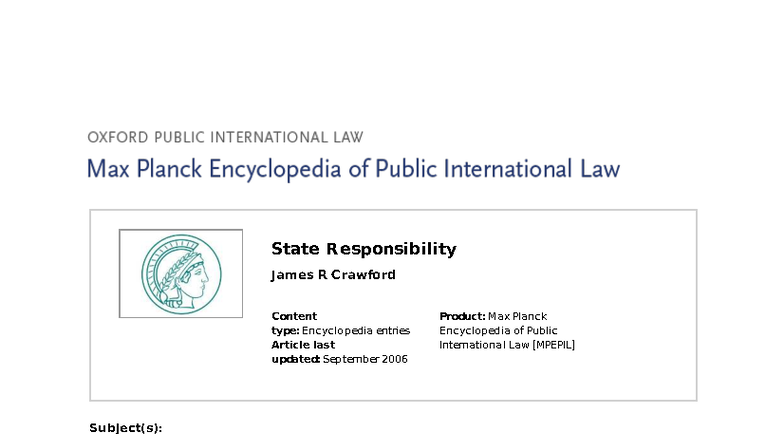 EPIL: Overview of State Responsibility in International Law - Studocu