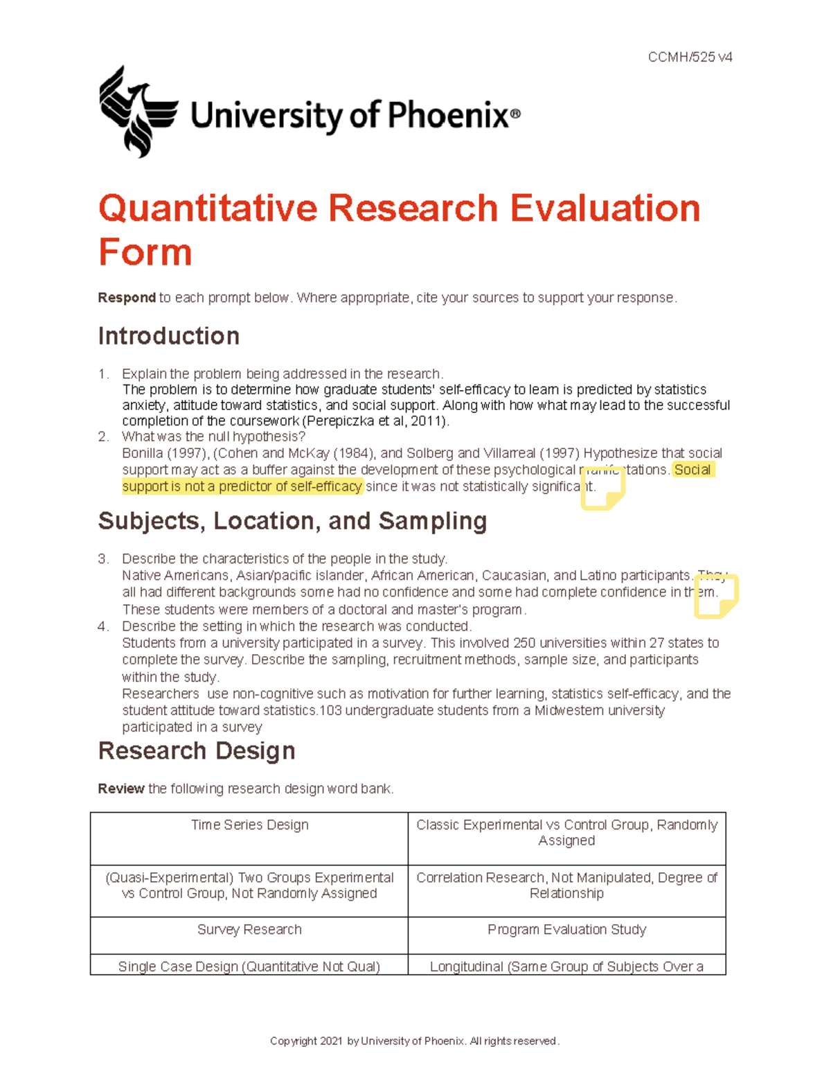 CCMH/525 v4 Week 4 Quantitative Research Analysis Form - Studocu