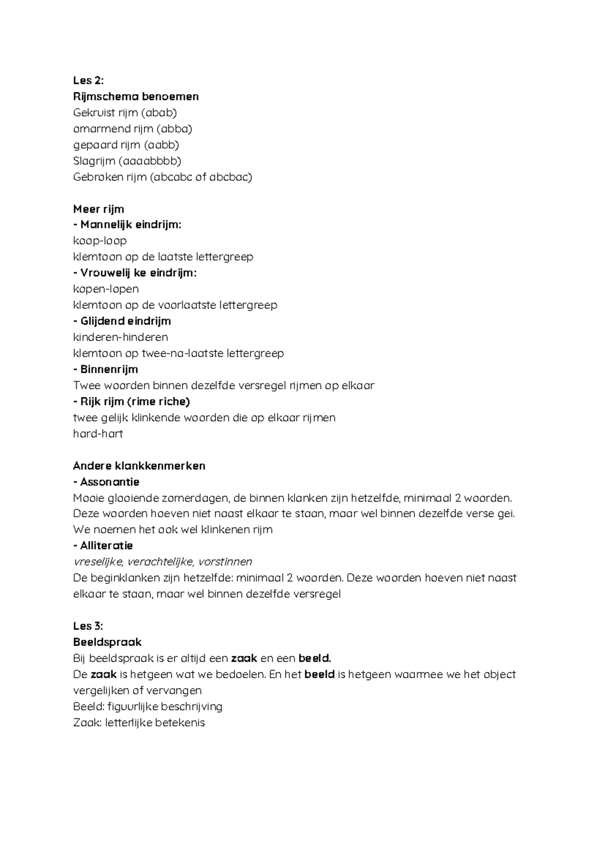 P2 Nederlands Rijm - Lesuitleg en Beeldspraak in de Poëzie - Studeersnel