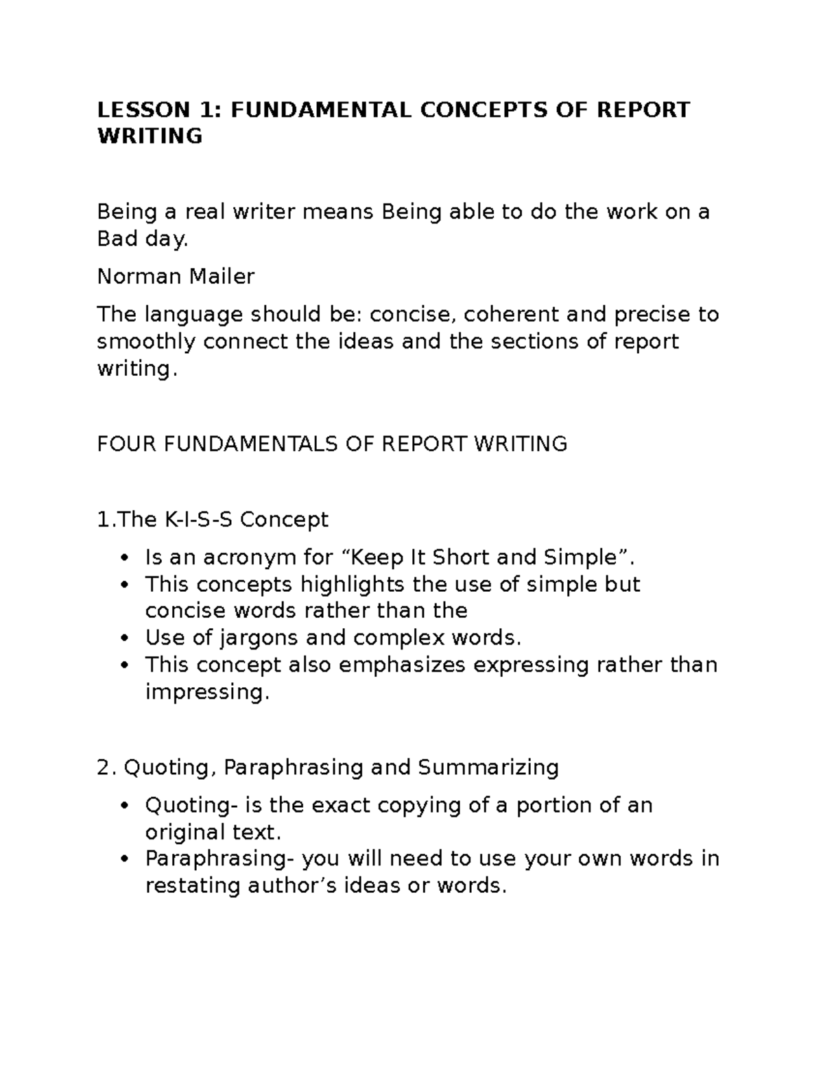 Fundamental Concepts of Report Writing - Lesson 1 Overview - Studocu