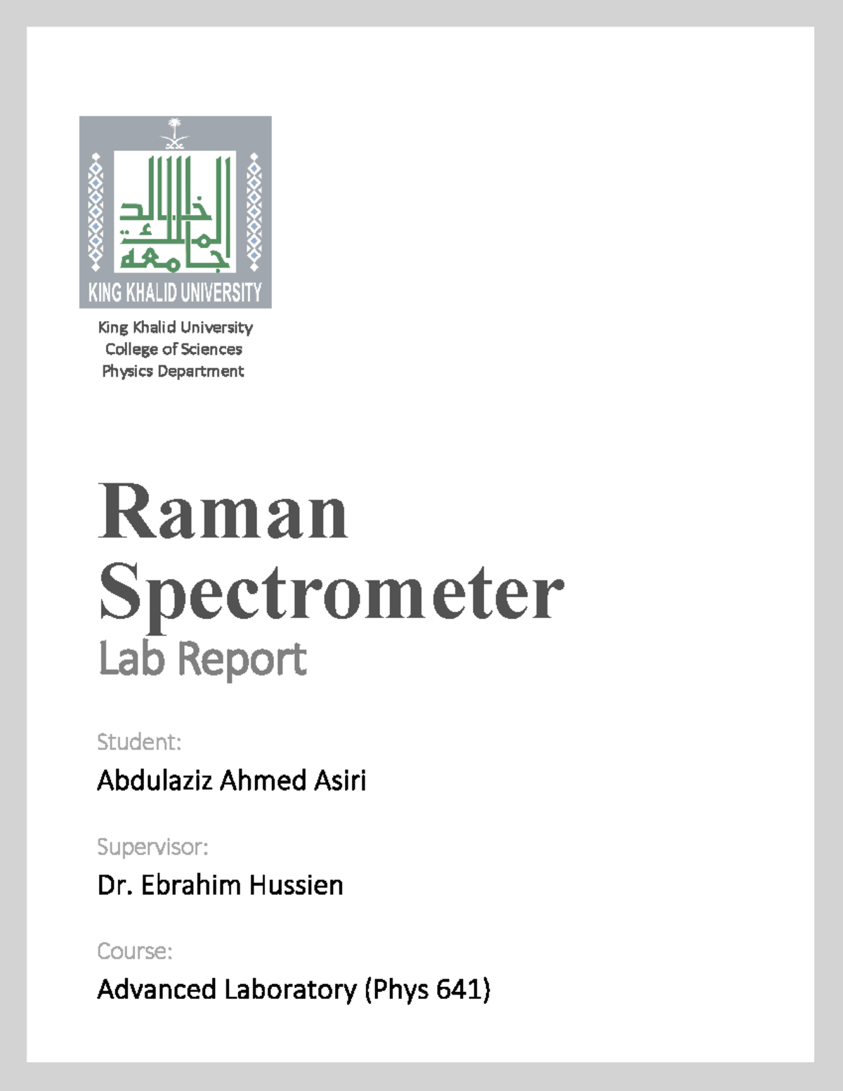 Phys 641 - Lab Report on Raman Spectroscopy Techniques - Studocu