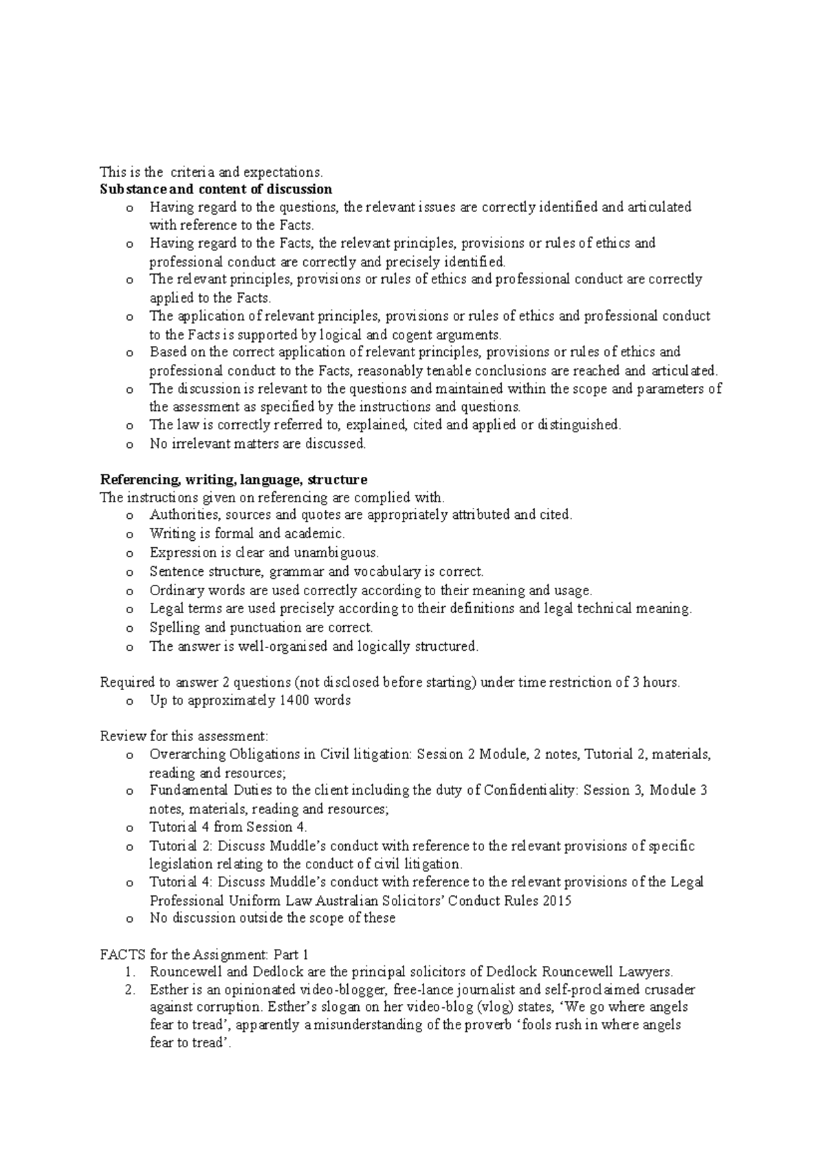 LLW3009 Assessment 2A: Criteria and Expectations for Discussion - Studocu