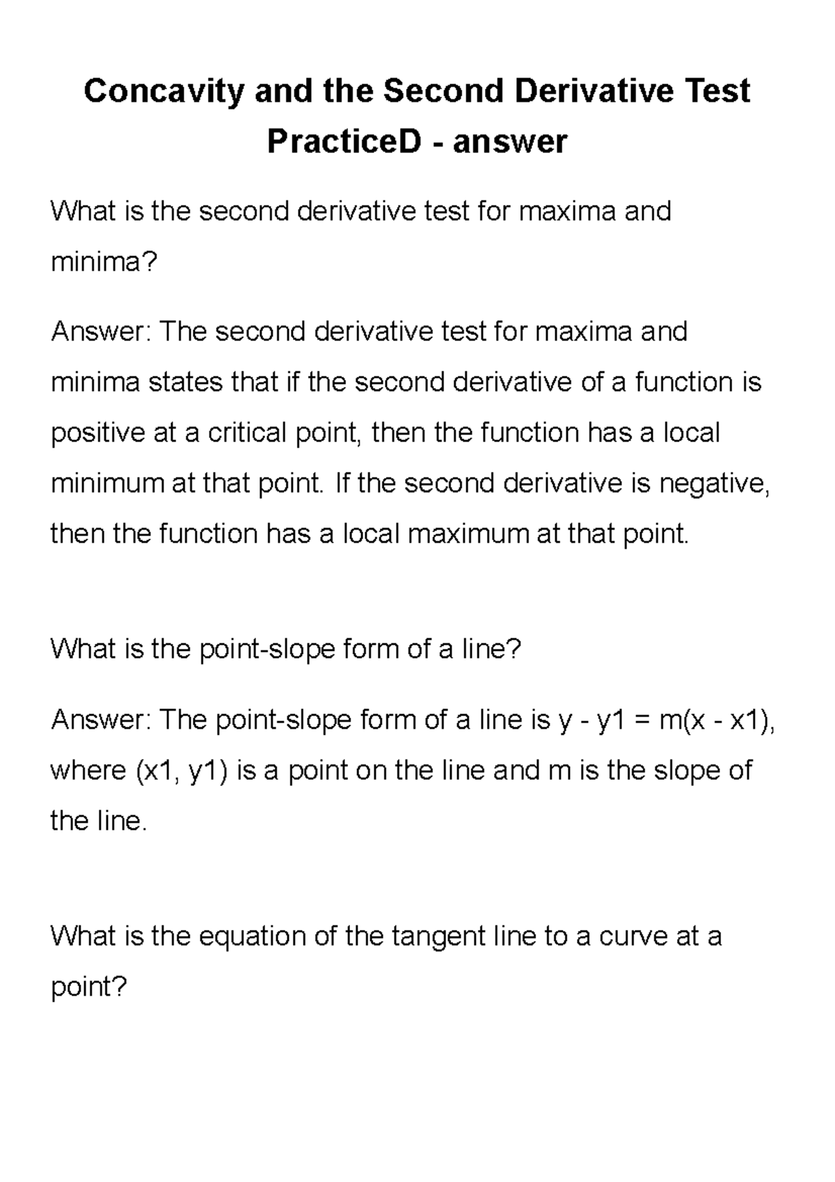 Concavity and Second Derivative Test Practice D - Answers Explained ...