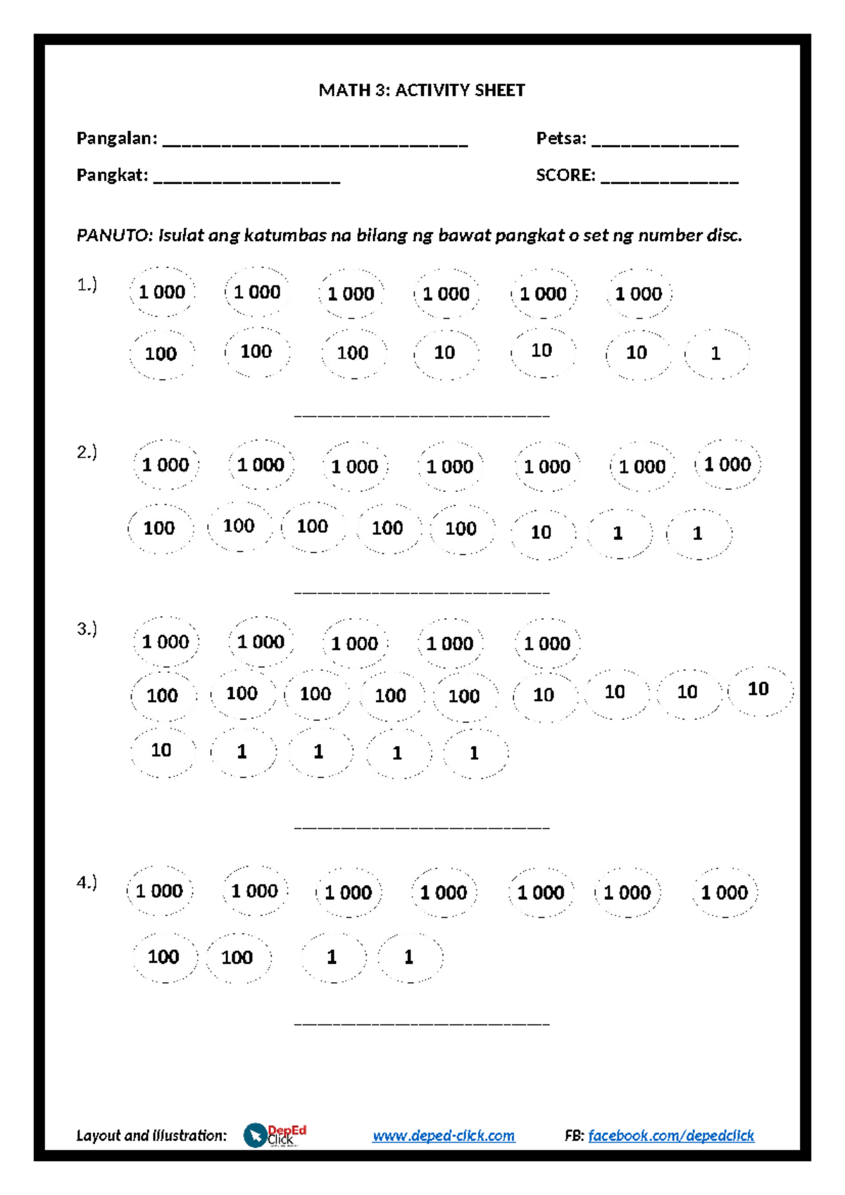 Grade 3 Math Activity Sheets Q1 Week 1 - Number Representation - Studocu