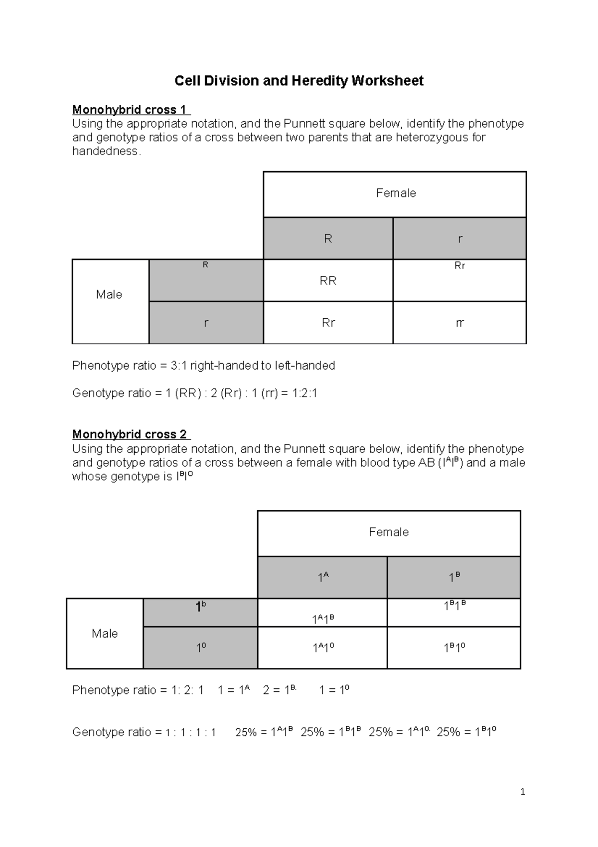 Cell Division and Heredity Work Sheet - Distinction - Cell Division and Heredity Worksheet - Studocu