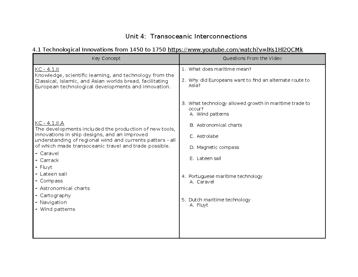 Unit 4: Transoceanic Interconnections - Key Concepts & Review (1450 ...