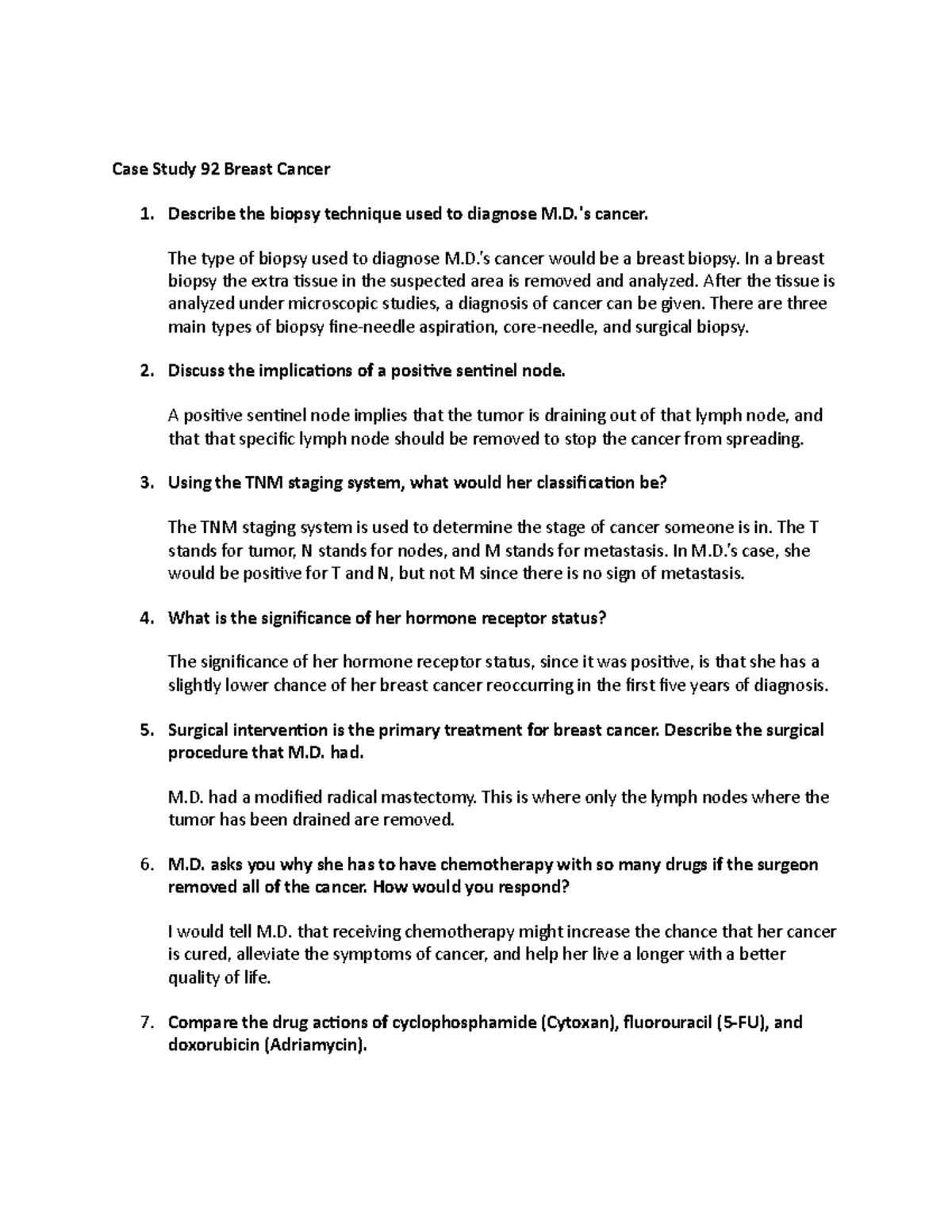 Case Study 92: Breast Cancer Diagnosis and Treatment Overview - Studocu