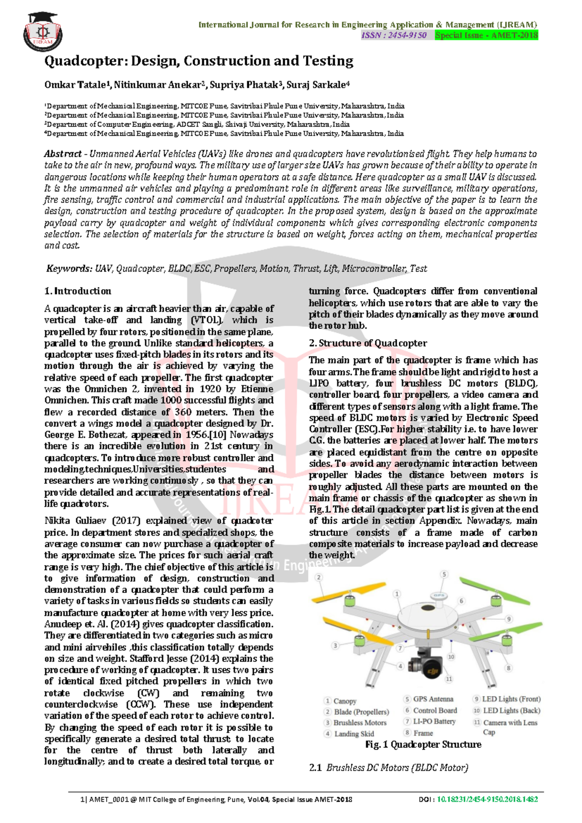 Quadcopter Design, Construction & Testing - ME 101 Project Report - Studocu