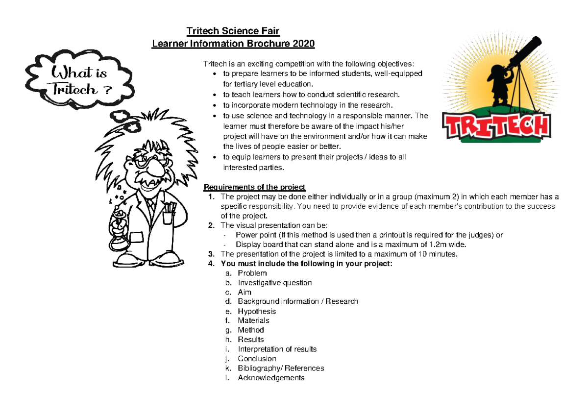 Tritech Science Fair 2020 Learner Info Brochure and Guidelines - Studocu