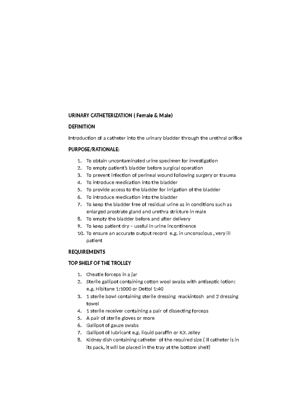 URINARY CATHETERIZATION PROCEDURE & CARE GUIDELINES - Studocu