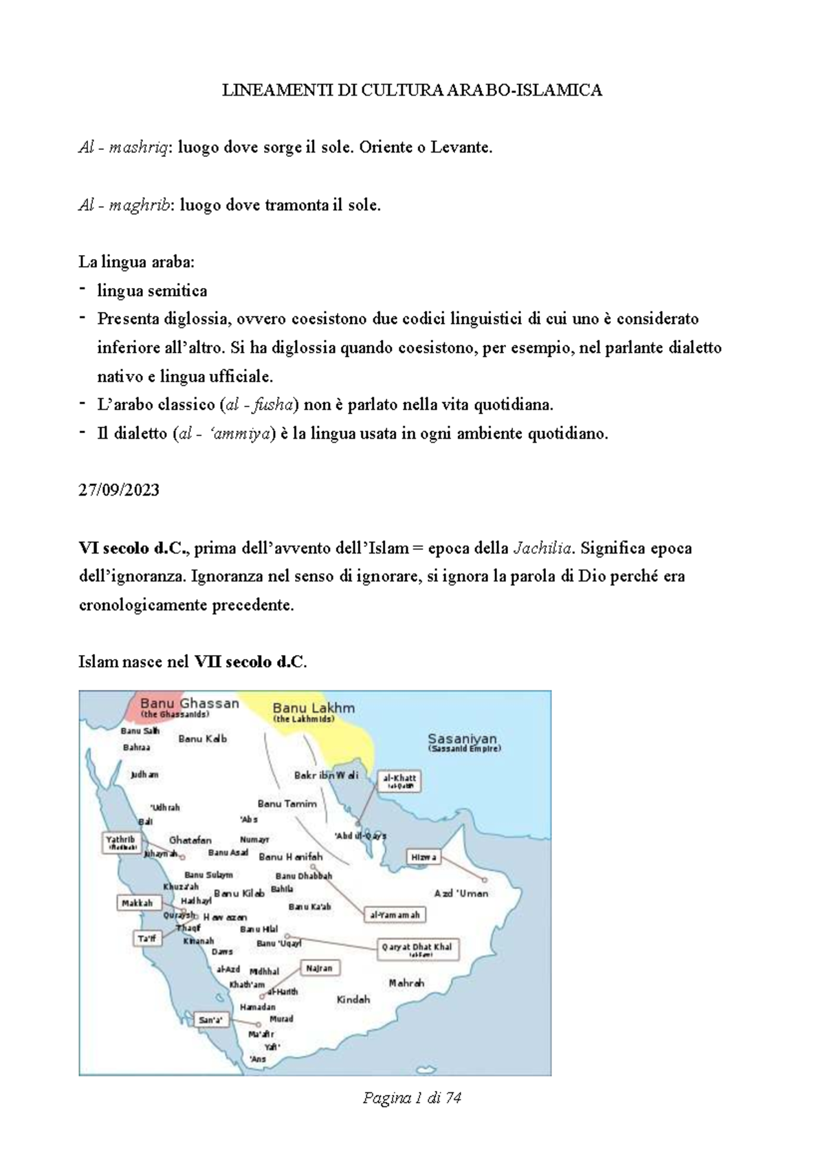 LINEAMENTI DI CULTURA ARABO-ISLAMICA: STORIA E RIVOLUZIONI (CORSO 123 ...