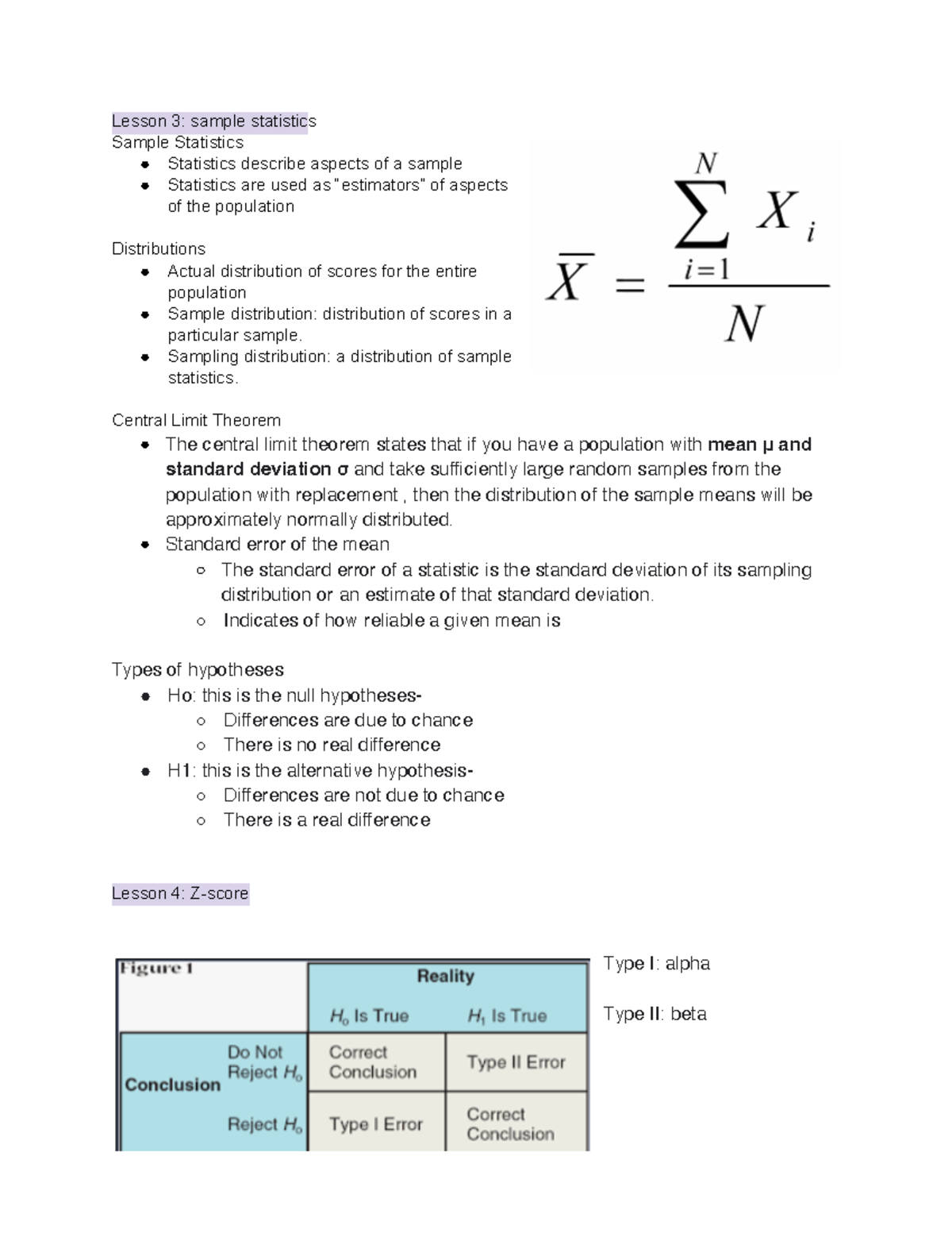Unit 2 Psych 210 - Sample Statistics and Hypothesis Testing Notes - Studocu