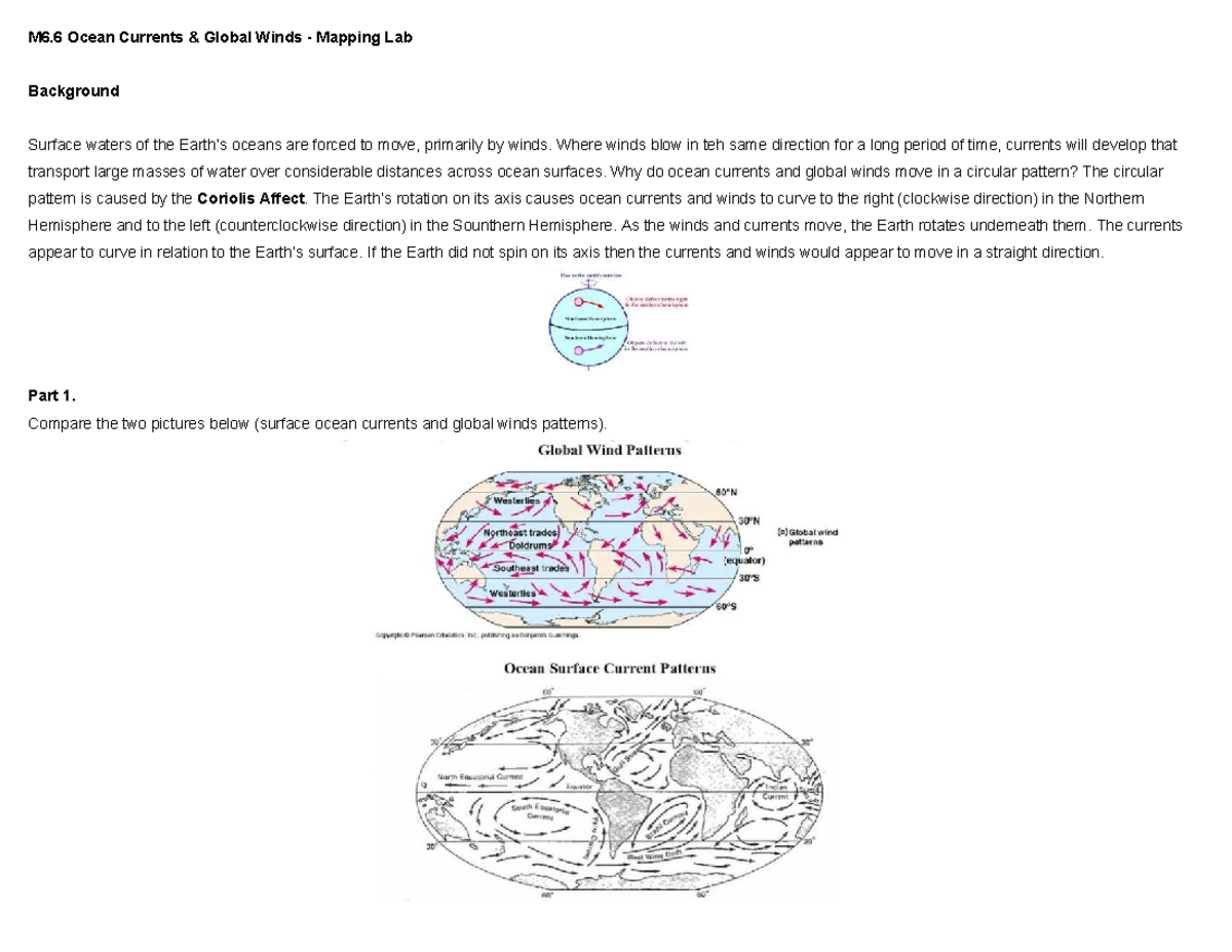 Javier Ruiz - M6.6 Currents Map Lab-1 - M6 Ocean Currents & Global Winds - Mapping Lab - Studocu