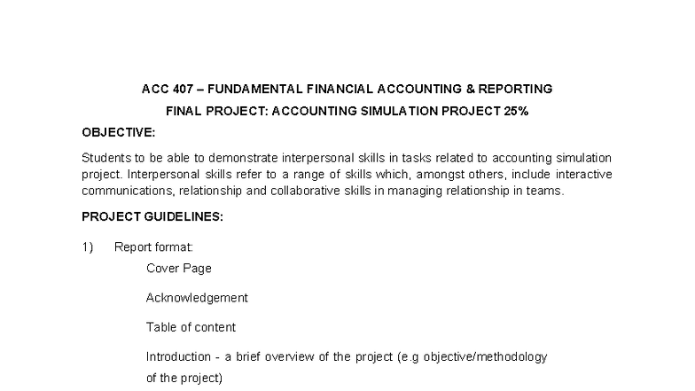 ACC 407 FINAL PROJECT: ACCOUNTING SIMULATION GUIDELINES - Studocu