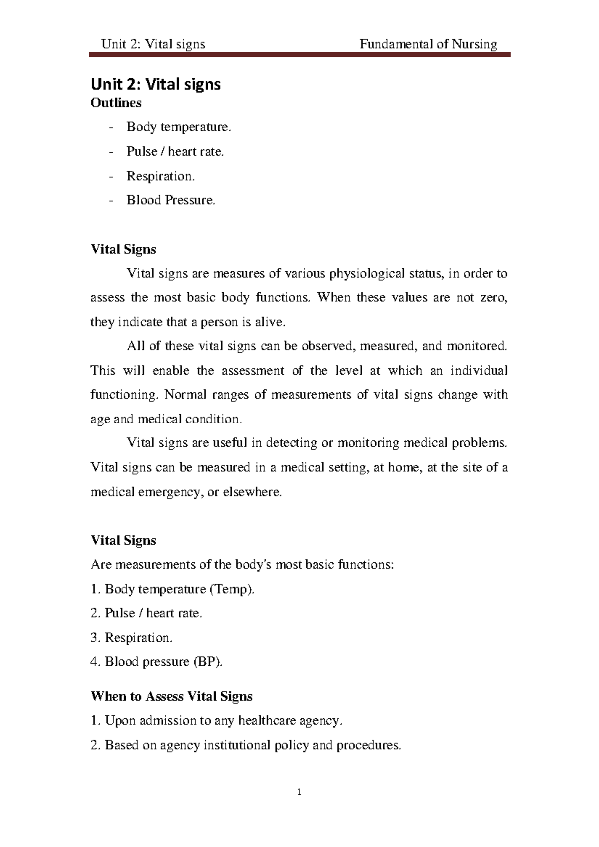 Unit 2: Vital Signs - Comprehensive Lecture Notes for Health Students ...
