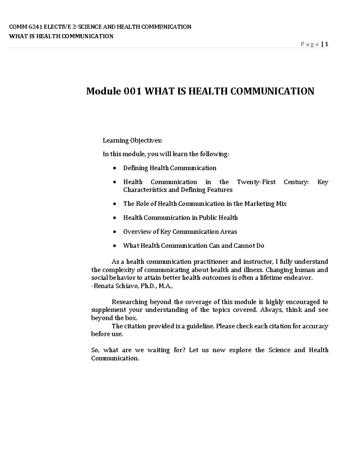 W1 Module 1- WHAT IS Health Communication - WHAT IS HEALTH ...