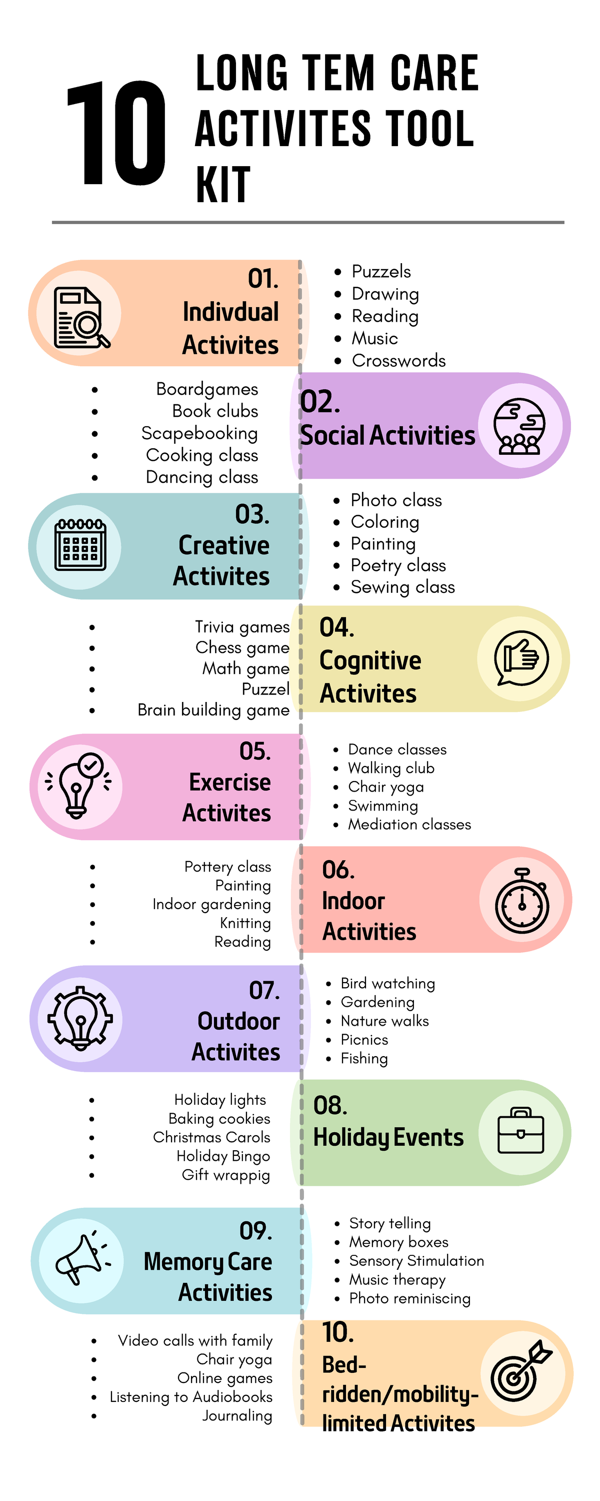 10 Long termcare activites - 10 Puzzels Drawing Reading Music ...