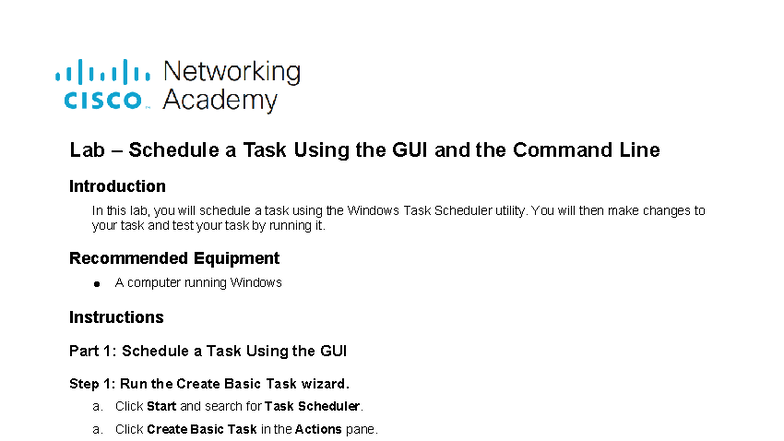 11.6.1.5 Lab - Scheduling Tasks with GUI & CLI in Windows - Studocu