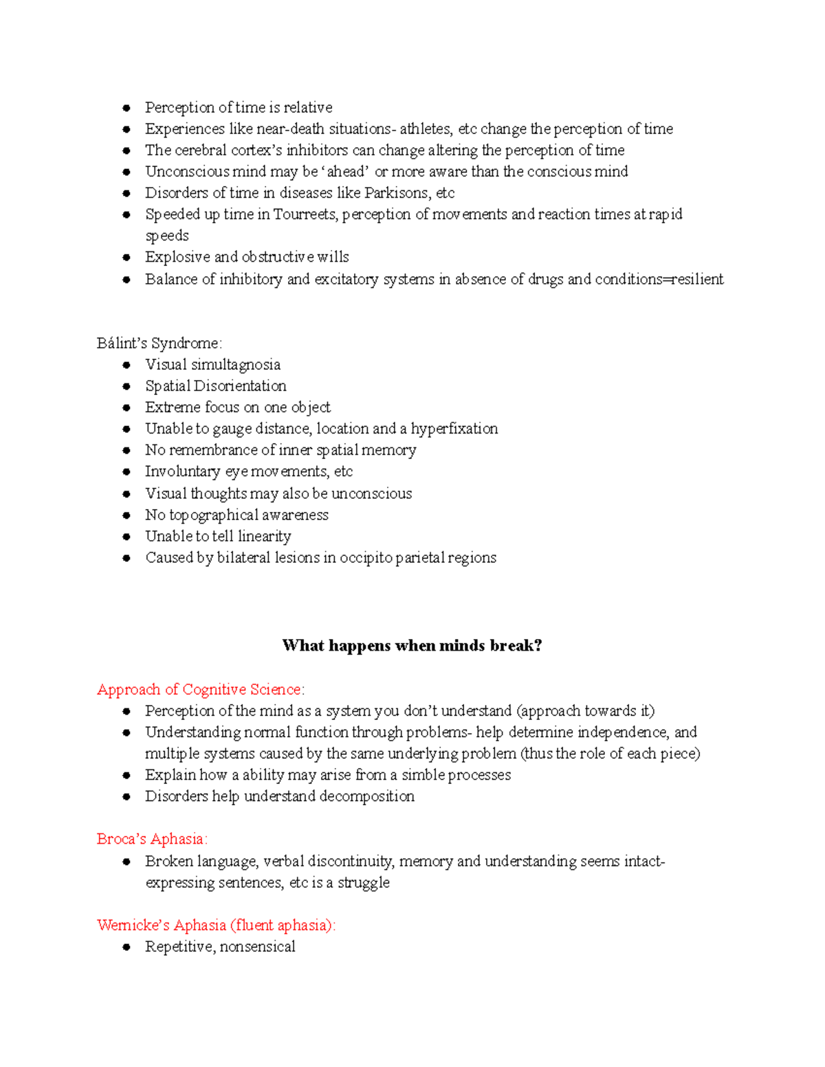Cognitive Science Notes: Perception, Disorders & Time Relativity - Studocu