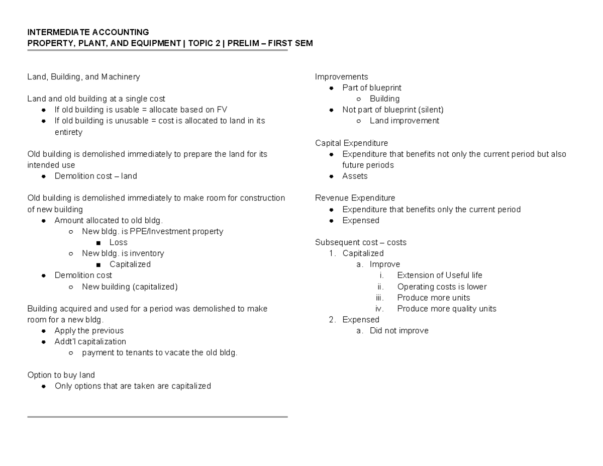 Property Plant and Equipment - INTERMEDIATE ACCOUNTING PROPERTY, PLANT ...