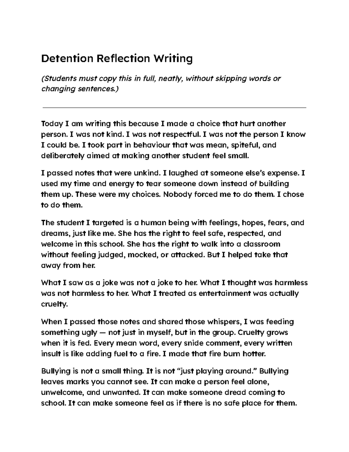 Detention Reflection: Acknowledging My Actions and Their Impact - Studocu