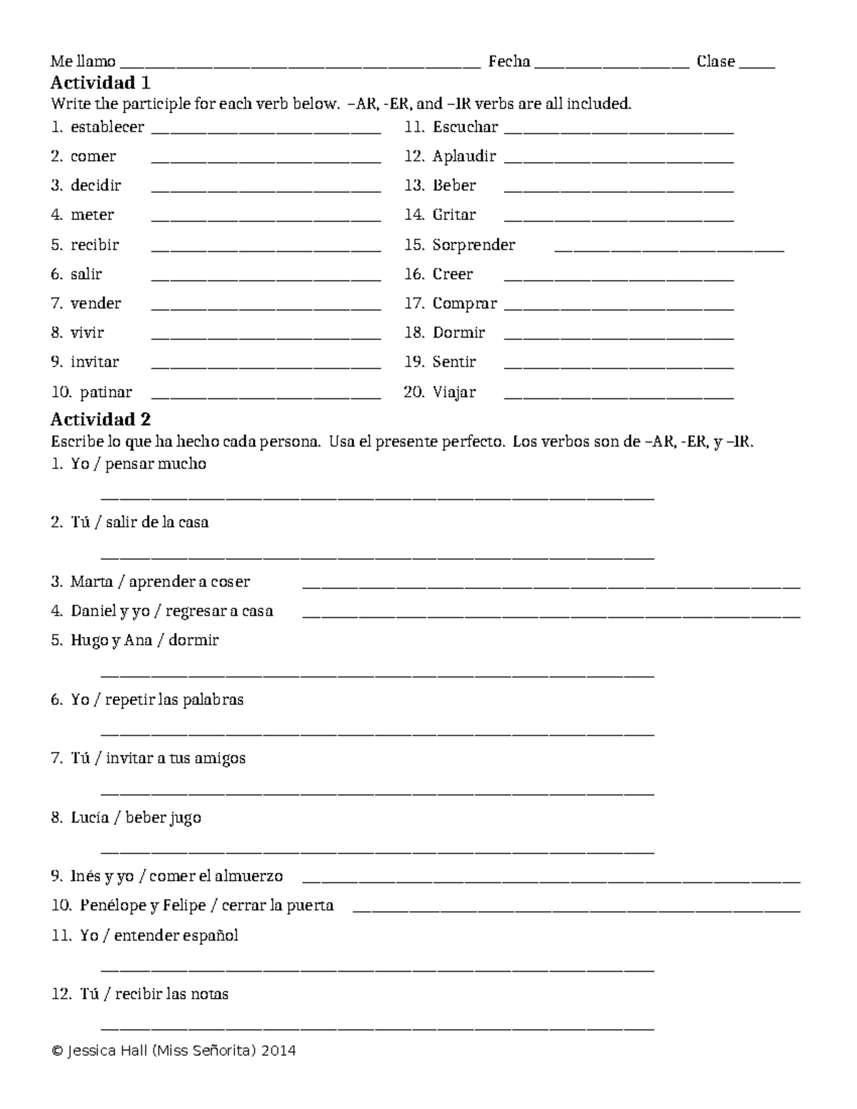 Actividad de Verbos - ER e IR - Apuntes y Ejercicios - Studocu
