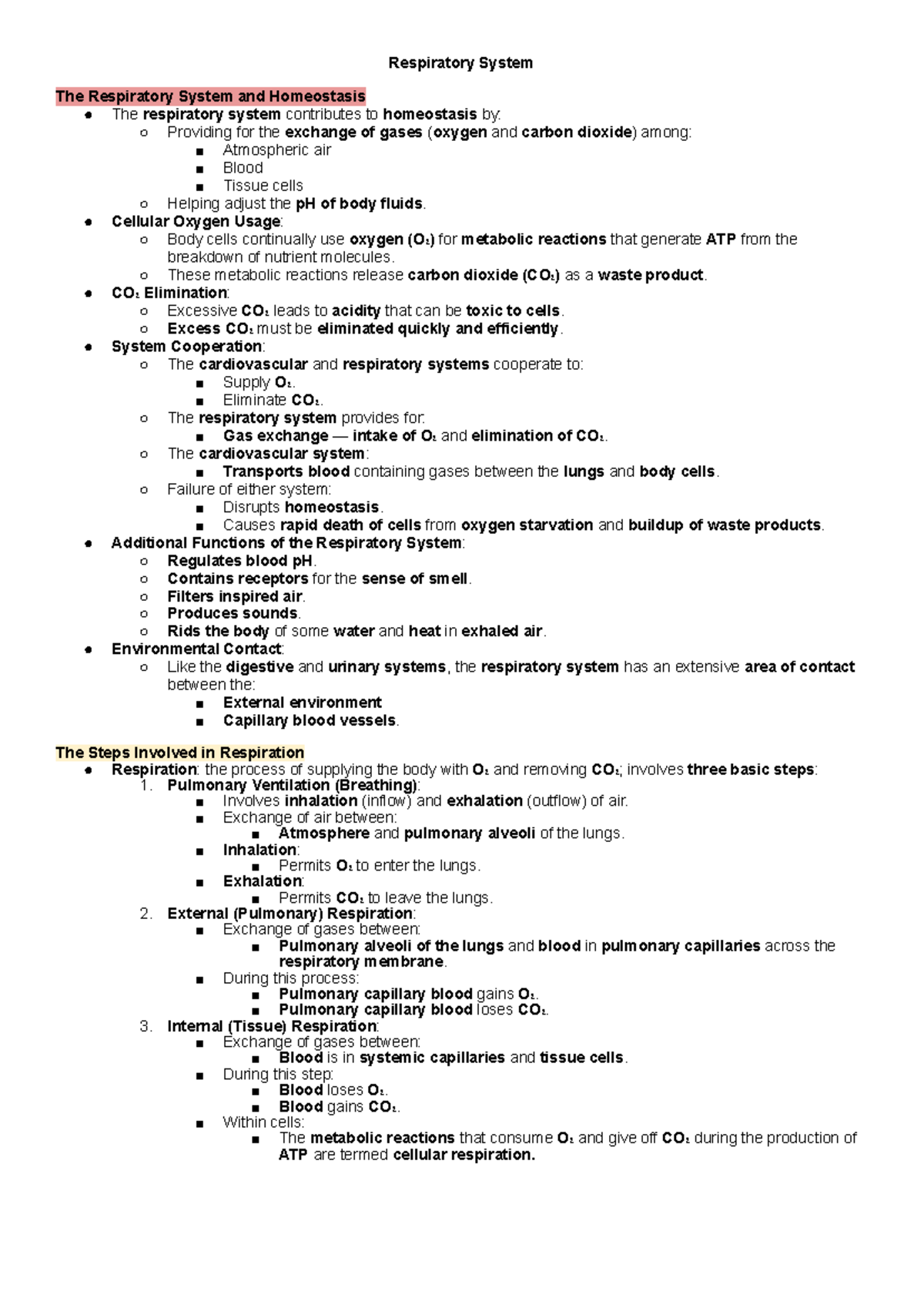 Respiratory System Overview: Homeostasis and Gas Exchange - Studocu