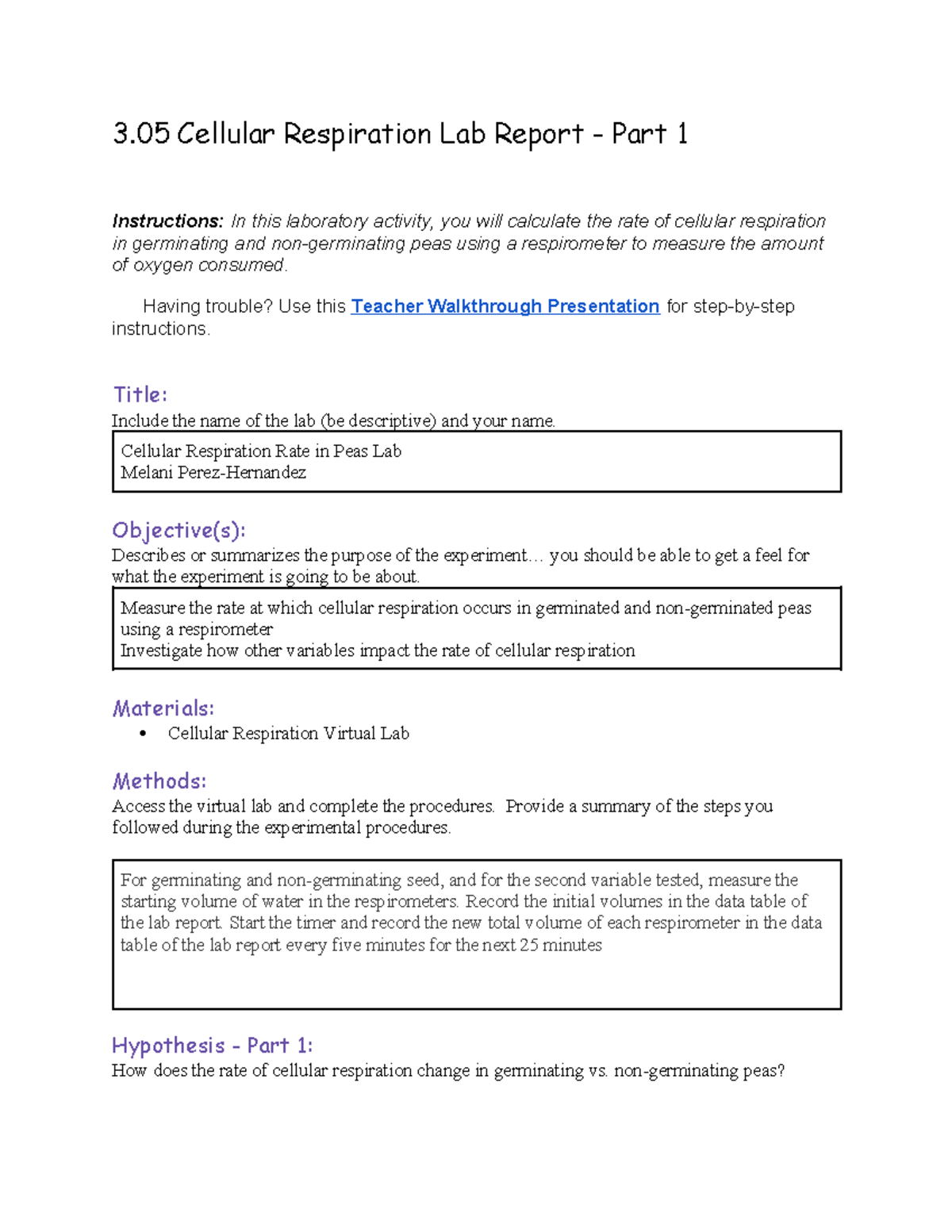 Cellular Respiration Rate in Germinating vs Non-Germinating Peas Lab ...