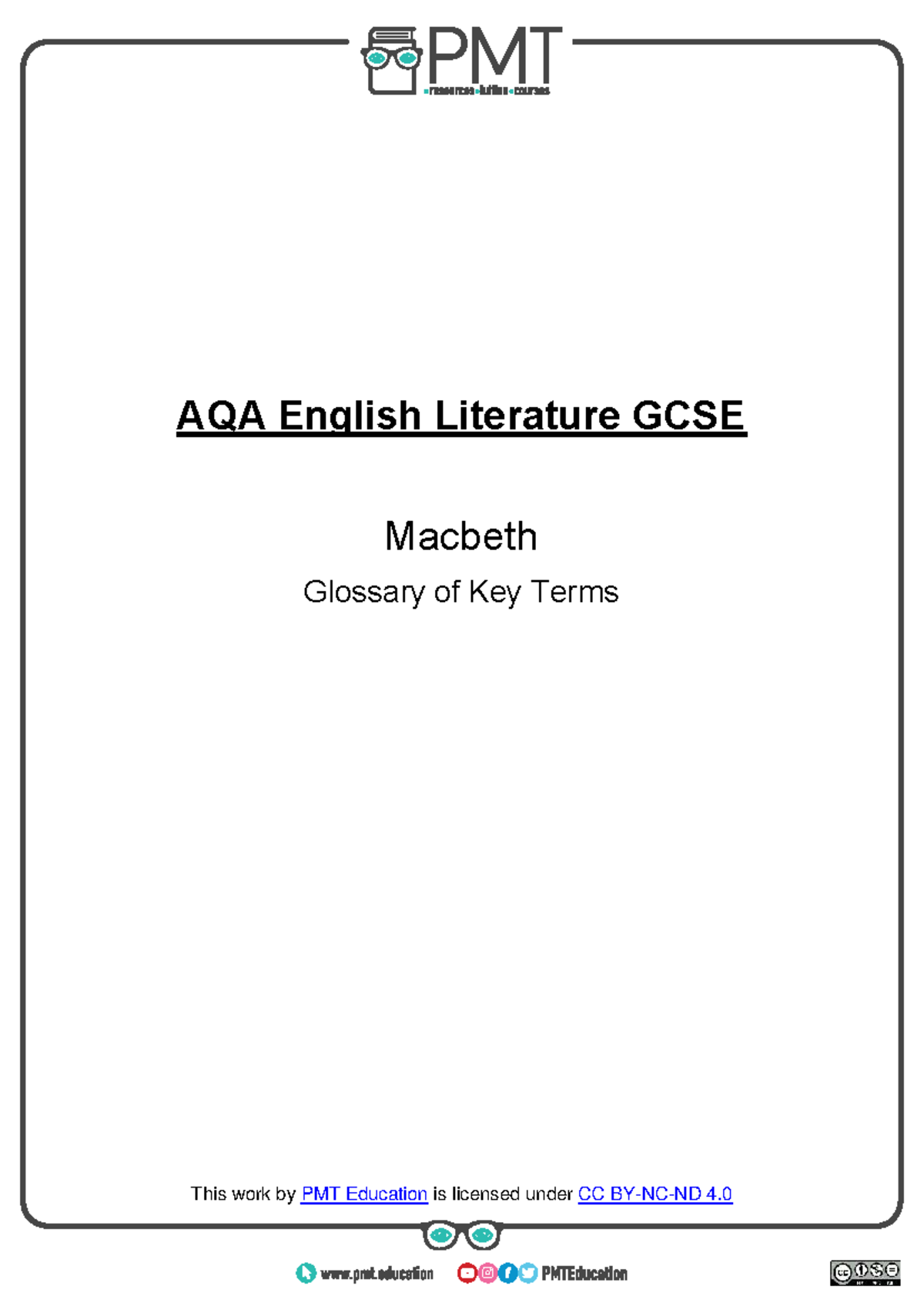 Glossary of Key Terms for Macbeth - AQA English Literature GCSE - Studocu