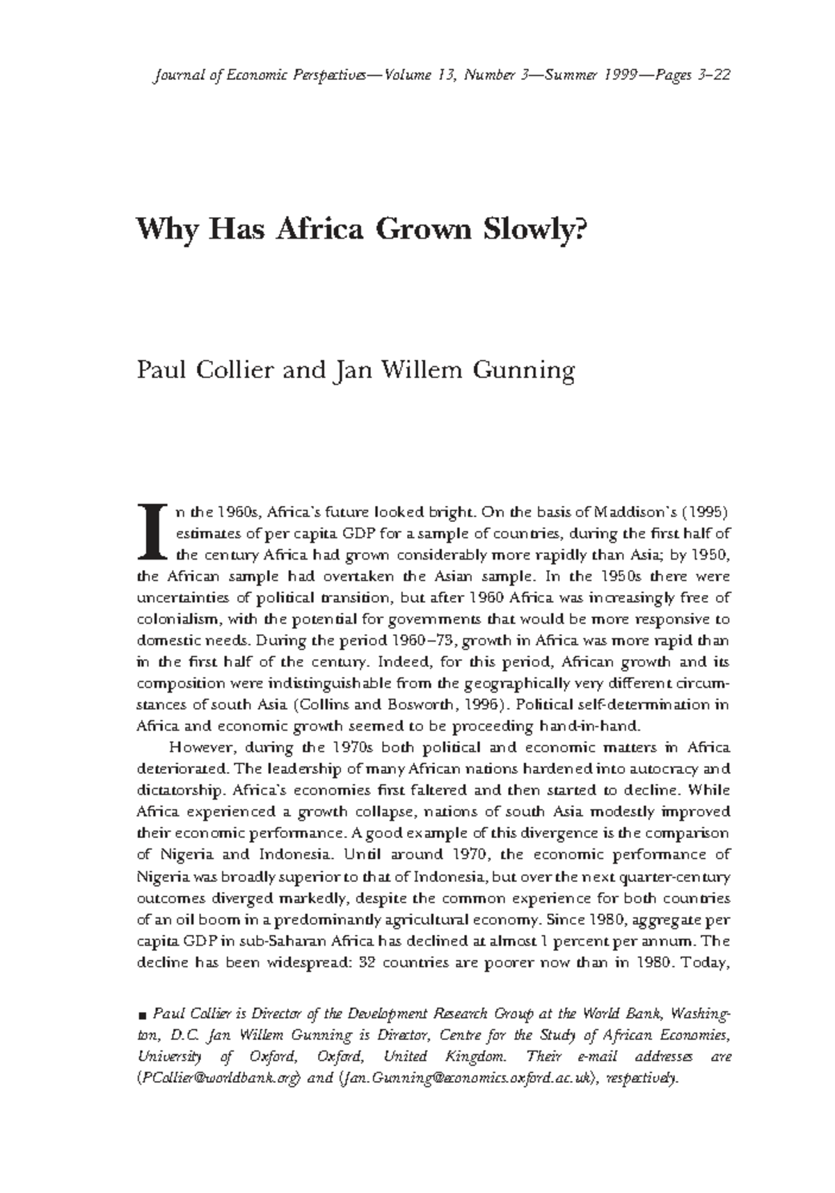 Why Has Africa Grown Slowly? An Analysis of Economic Policies and ...